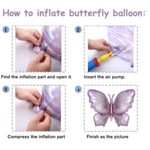 Purple Butterfly Balloons 4 Pieces 40inch Pink Purple Butterfly Foil Mylar Balloons for Butterfly Themed Party Wedding Birthday Baby Shower Party Decoration (Purple-4pcs)