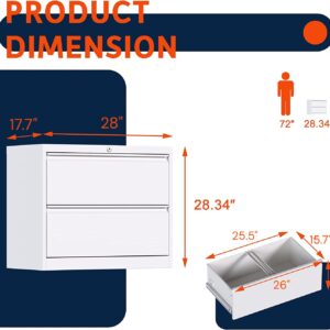 Greenvelly White File Cabinet 2 Drawer, Lateral Filing Cabinet with Lock