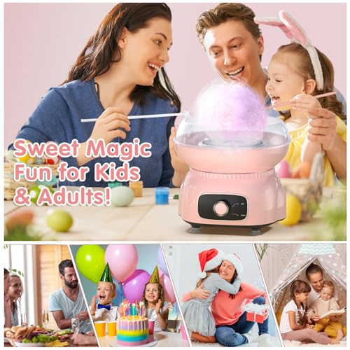 Candey Cotton Candy Machine, Cotton Candy Maker for Kids, Makes Hard Sugar, Sugar Floss, Homemade Sweets for Birthday Parties, Includes 1 Magic Stick, 1 Sugar Scoop, and 10 Bamboo Skewers, Pink