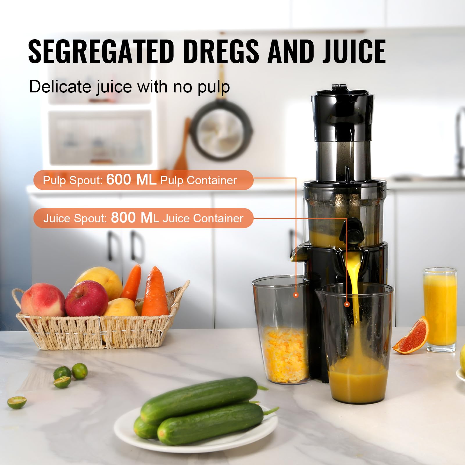 VEVOR Masticating Juicer, Cold Press Juicer Machine, Juice Extractor Maker with High Juice Yield, Easy to Clean with Brush, for High Nutrient Fruits Vegetables (Standard)