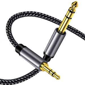 1/8 to 1/4 stereo cable braided: hi-fi sound double layer shielded zinc alloy case 3.5mm trs to 6.35mm audio cable for guitar, laptop, home theater devices, speaker and amplifiers 4ft