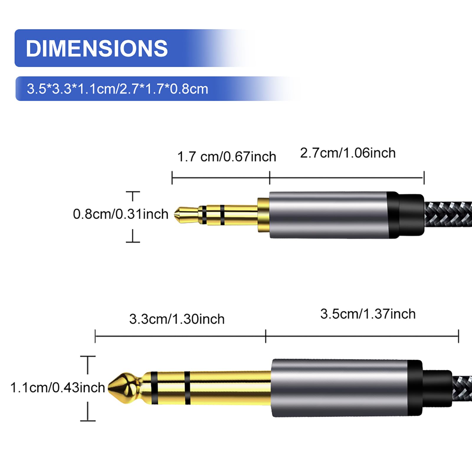 1/8 to 1/4 Stereo Cable Braided: Hi-Fi Sound Double Layer Shielded Zinc Alloy Case 3.5mm TRS to 6.35mm Audio Cable for Guitar, Laptop, Home Theater Devices, Speaker and Amplifiers 4Ft