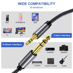 1/8 to 1/4 Stereo Cable Braided: Hi-Fi Sound Double Layer Shielded Zinc Alloy Case 3.5mm TRS to 6.35mm Audio Cable for Guitar, Laptop, Home Theater Devices, Speaker and Amplifiers 4Ft