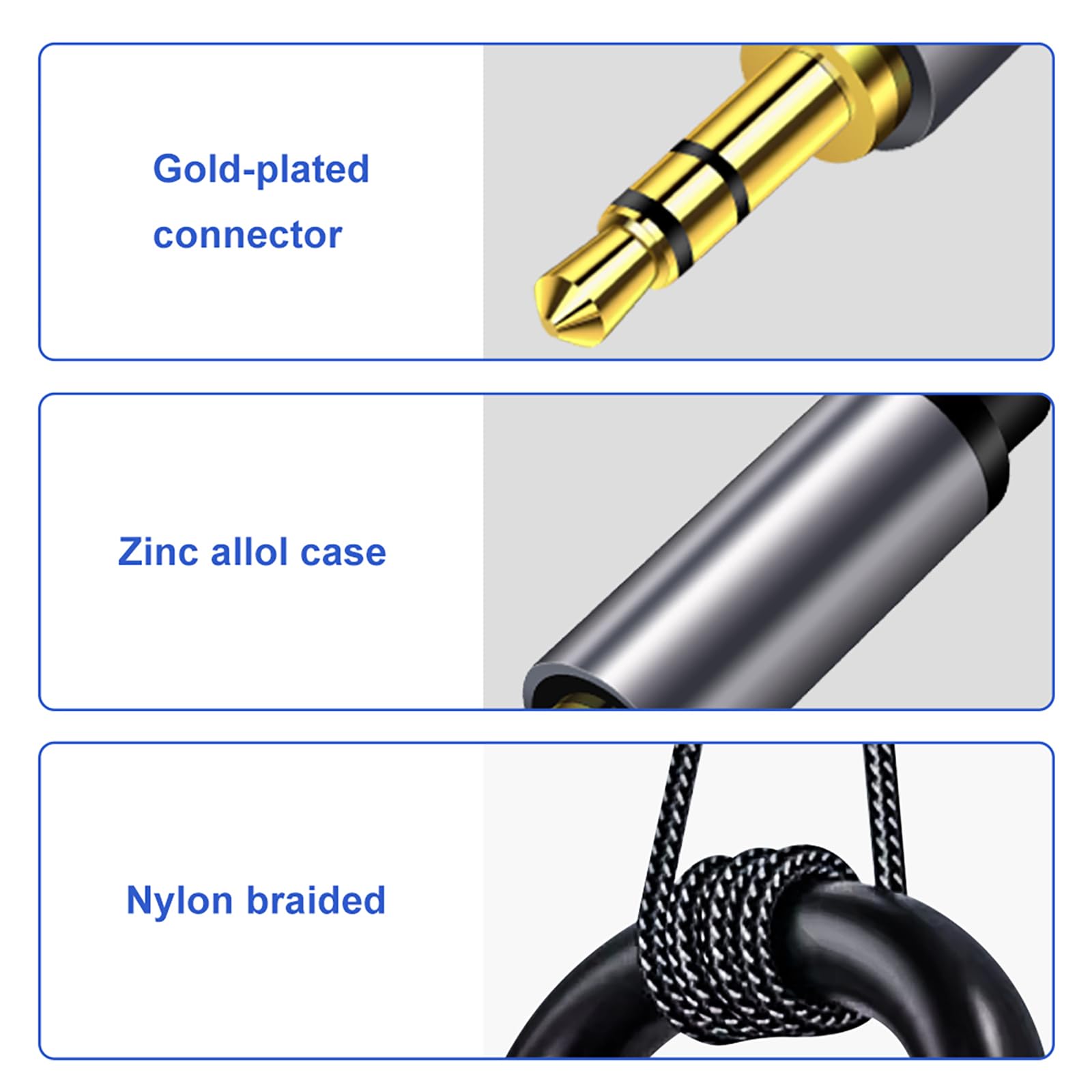 1/8 to 1/4 Stereo Cable Braided: Hi-Fi Sound Double Layer Shielded Zinc Alloy Case 3.5mm TRS to 6.35mm Audio Cable for Guitar, Laptop, Home Theater Devices, Speaker and Amplifiers 4Ft