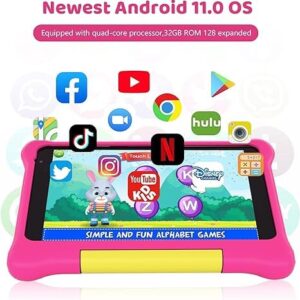 Cheerjoy Kids Tablet 7 inch,Android 12 Tablet for Kids,32GB ROM 128GB Expand, Android Learning Tablet with Proof Case for Toddlers