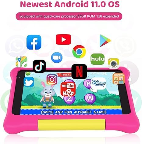 Cheerjoy Kids Tablet 7 inch,Android 12 Tablet for Kids,32GB ROM 128GB Expand, Android Learning Tablet with Proof Case for Toddlers