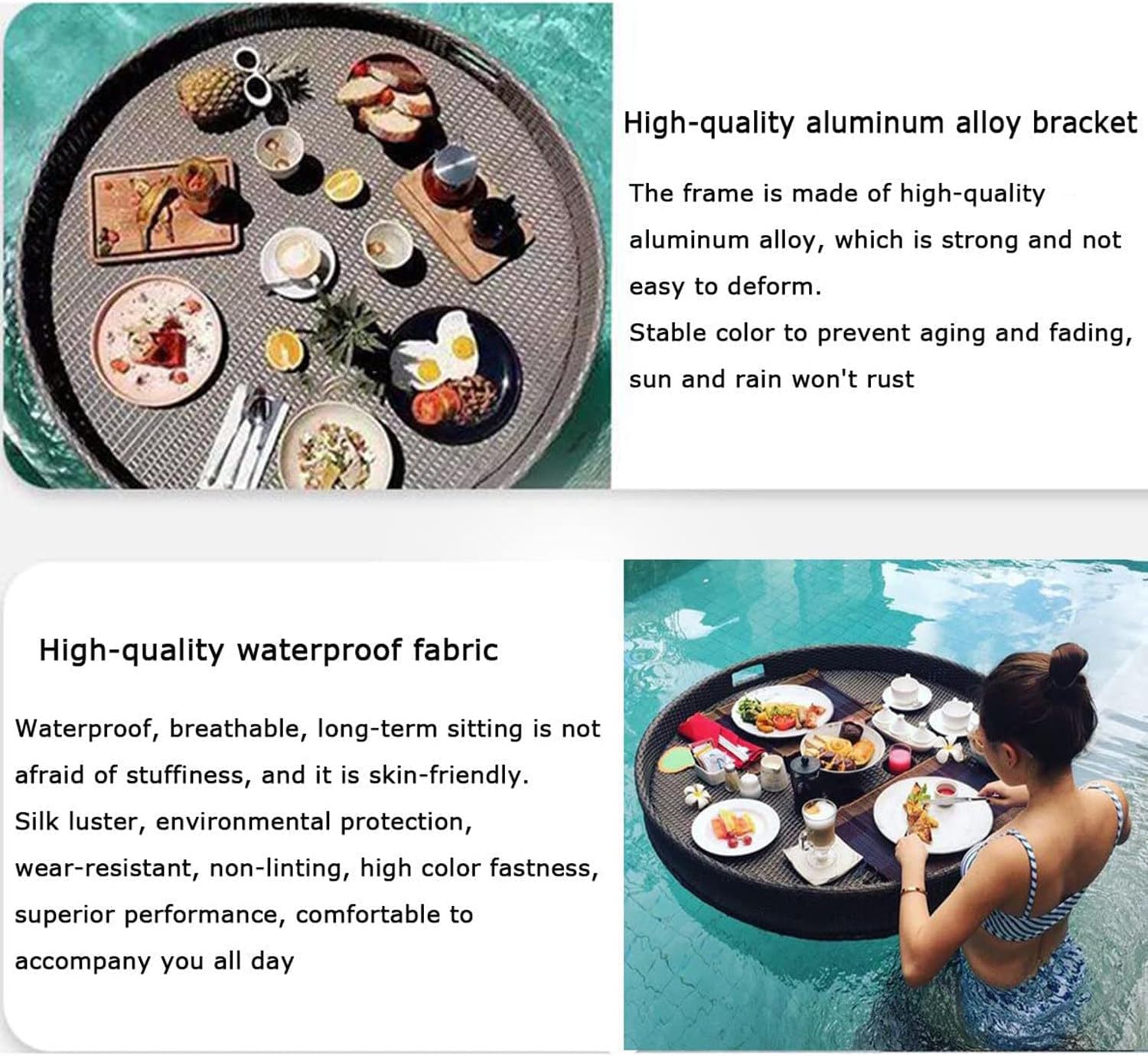 Floating Serving Tray Table,Swimming Pool Floating Serving Tray,Floating Rattan Woven Food Tray with Handles,Heart-Shaped Rattan Woven Serving Tray,Apricot