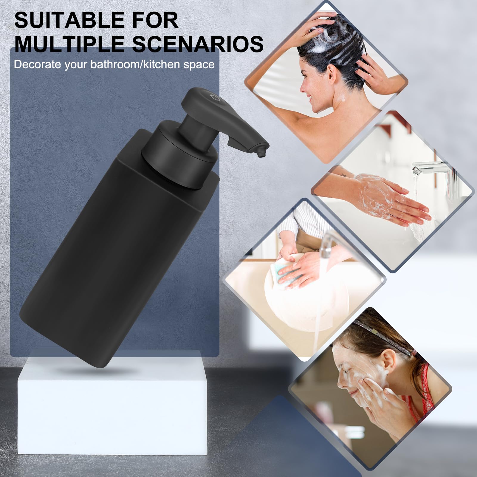 Automatic Soap Dispenser Foaming Hand Free Soap Dispenser Foam Rechargeable Soap Dispenser Touchless Soap Dispenser Smart Electric Auto Dish Soap Dispenser for Bathroom, Kitchen, Commercia Black