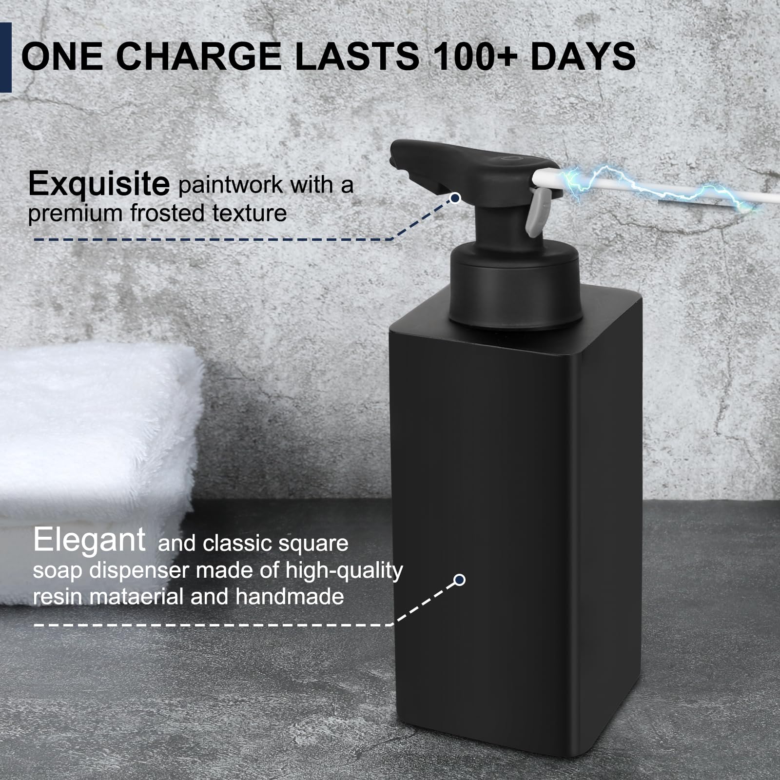 Automatic Soap Dispenser Foaming Hand Free Soap Dispenser Foam Rechargeable Soap Dispenser Touchless Soap Dispenser Smart Electric Auto Dish Soap Dispenser for Bathroom, Kitchen, Commercia Black