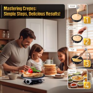 Morning Star Pro 13" Electric Crepe Maker | Premium Nonstick, Perfect for Gifting | Adjustable Temperature Control | Batter Spreader & Spatula | Used Also For Pancakes, Omelet & tortillas