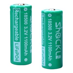 funkawa 18500 3.2v solar batteries, shockli 18500 3.2 volt 1100mah lifepo4 rechargeable solar battery for outdoor solar lights (2-pack)