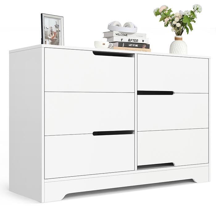 White Dresser for Bedroom with 6 Drawers, Double Dresser Chest of Drawers Kids Dresser Drawer Organizer for Nursery,Living Room,Closet, Entryway, Hallway