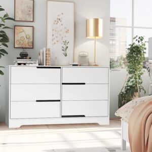 White Dresser for Bedroom with 6 Drawers, Double Dresser Chest of Drawers Kids Dresser Drawer Organizer for Nursery,Living Room,Closet, Entryway, Hallway