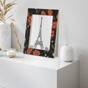 4x6 Picture Frame Embroidery Red Poppies Wood Photo Frames with Acrylic for Wall Mount & Table Top Display Picture Frames for Wall Decor