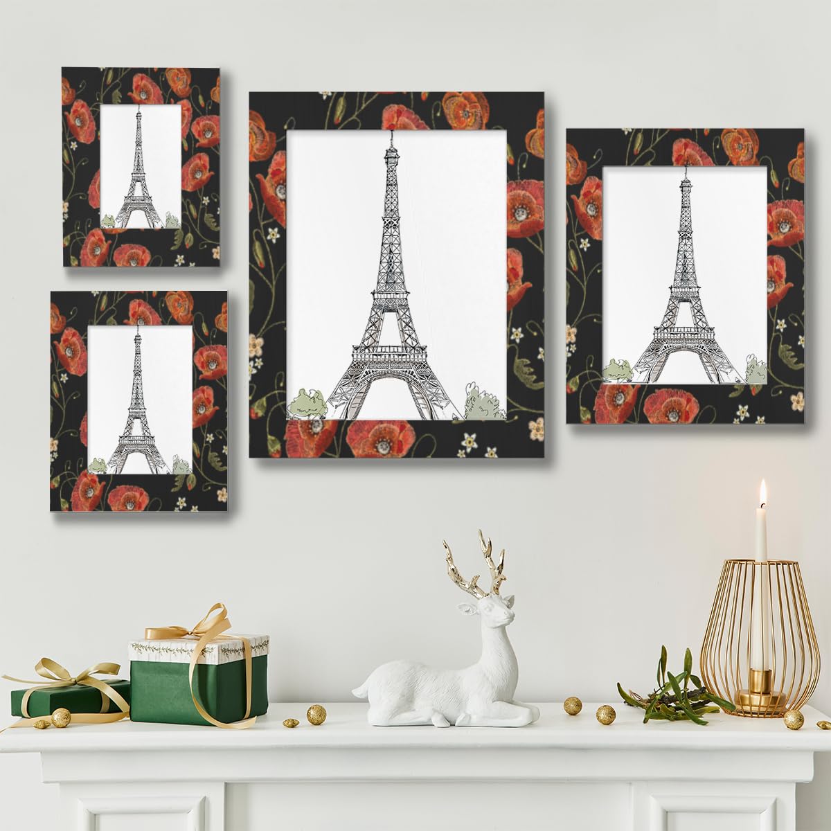 4x6 Picture Frame Embroidery Red Poppies Wood Photo Frames with Acrylic for Wall Mount & Table Top Display Picture Frames for Wall Decor