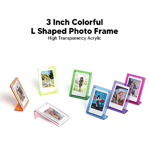 Self Standing Photo Frame, L Shaped Slanted Back Photo Frame 3 Inch Clear for Movie Tickets for Office (Blue)