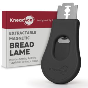 kneadace extractable & magnetic bread lame dough scoring tool - professional sourdough scoring tool for sourdough bread baking & bread making tools - scoring patterns booklet & 5 razor blades