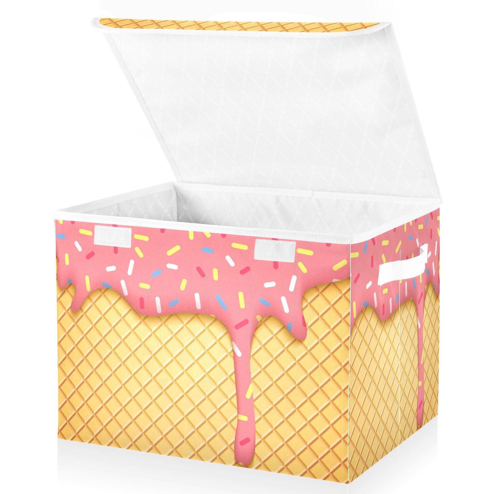 ALAZA Pink-ice-cream Storage Bins with Lids,Fabric Storage Boxes Baskets Containers Organizers for Clothes and Books