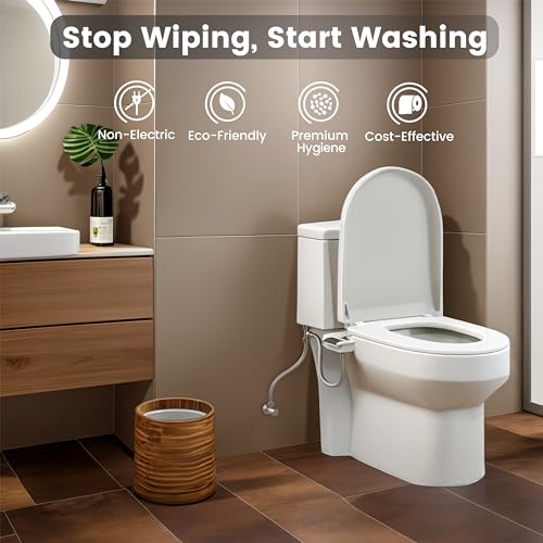 Aresmata Bidet Attachment for Toilet Unique Dual Retractable Nozzles Badays for Toilets Seat, Non-Electric Self-Cleaning Fresh Water Sprayer, Adjustable Water Pressure Bidets for Existing Toilets