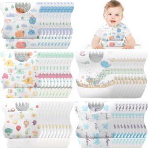 shinymoon 100 pcs disposable baby bibs individual wrapped travel bibs waterproof food catcher for toddlers girls boys feeding (classic style)