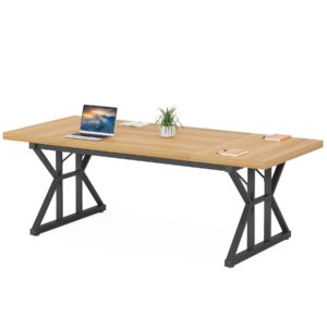 Tribesigns 6FT Conference Table, 70.86 L x 31.49 W x 29.52 H Inches Rectangle Meeting Room Table, Rustic Wood Seminar Table Executive Desk for Office, Conference Room (Light Walnut)