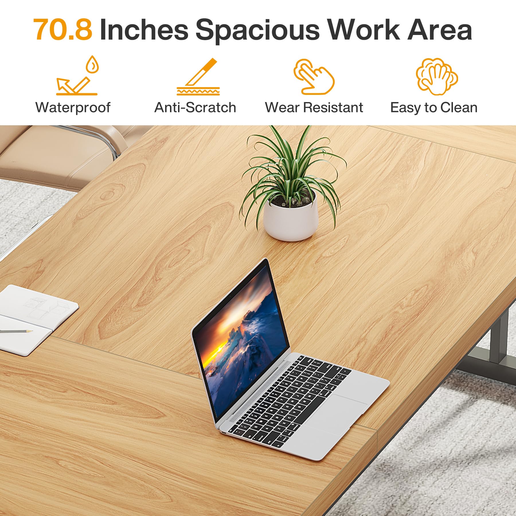 Tribesigns 6FT Conference Table, 70.86 L x 31.49 W x 29.52 H Inches Rectangle Meeting Room Table, Rustic Wood Seminar Table Executive Desk for Office, Conference Room (Light Walnut)