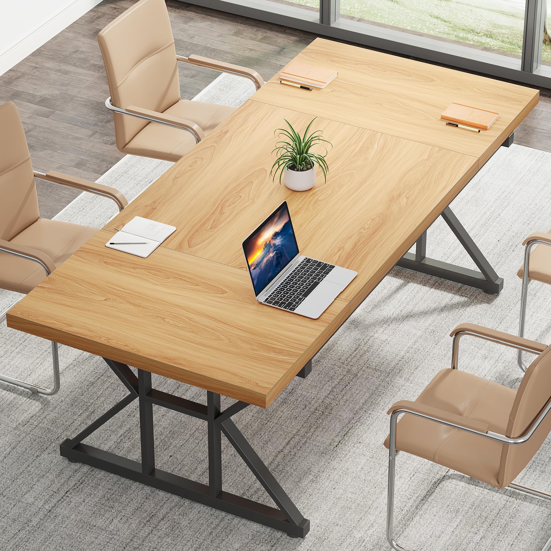 Tribesigns 6FT Conference Table, 70.86 L x 31.49 W x 29.52 H Inches Rectangle Meeting Room Table, Rustic Wood Seminar Table Executive Desk for Office, Conference Room (Light Walnut)