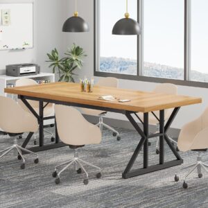 Tribesigns 6FT Conference Table, 70.86 L x 31.49 W x 29.52 H Inches Rectangle Meeting Room Table, Rustic Wood Seminar Table Executive Desk for Office, Conference Room (Light Walnut)