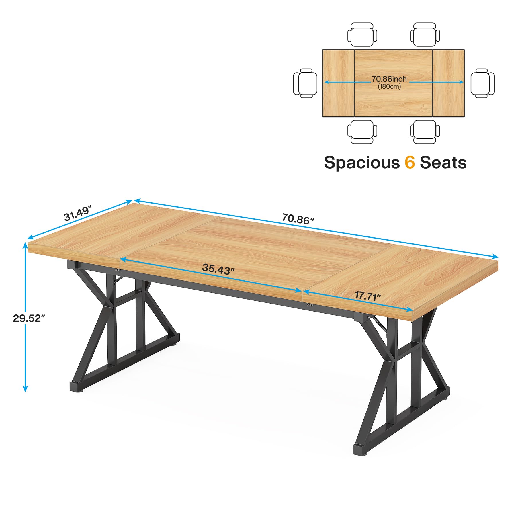 Tribesigns 6FT Conference Table, 70.86 L x 31.49 W x 29.52 H Inches Rectangle Meeting Room Table, Rustic Wood Seminar Table Executive Desk for Office, Conference Room (Light Walnut)