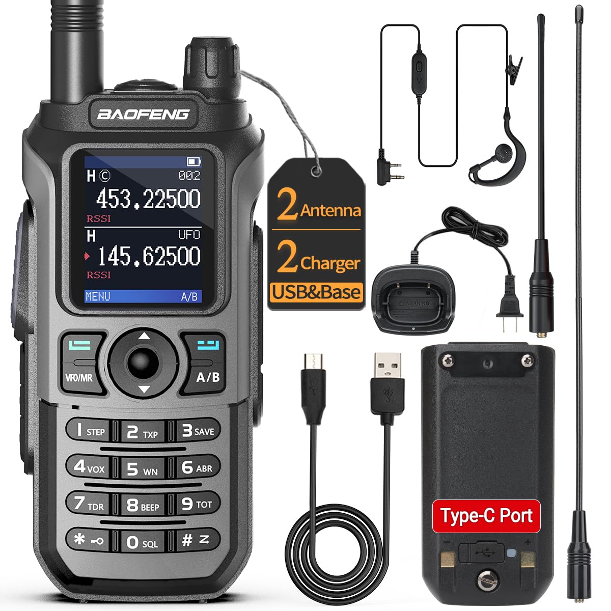 Baofeng UV-5R Upgrade Ham Radio UV-21R Dual Band Handheld Long Range Two Way Radio for Adults Rechargeable Walkie Talkies with VOX 999 Channels 771 High Gain Antenna Full Kit