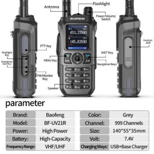 Baofeng UV-5R Upgrade Ham Radio UV-21R Dual Band Handheld Long Range Two Way Radio for Adults Rechargeable Walkie Talkies with VOX 999 Channels 771 High Gain Antenna Full Kit