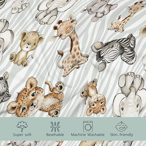 HawSkgFub African Safari Jungle Animals Changing Pad Cover Baby Girls Boys, Giraffe Elephant Leopard Lion Zebra Diaper Change Table Sheet, Soft Stretchy Safe Snug Fitted Changing Mat Fit 32"/34" x 16"