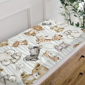 HawSkgFub African Safari Jungle Animals Changing Pad Cover Baby Girls Boys, Giraffe Elephant Leopard Lion Zebra Diaper Change Table Sheet, Soft Stretchy Safe Snug Fitted Changing Mat Fit 32"/34" x 16"