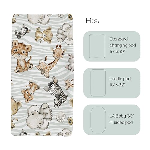 HawSkgFub African Safari Jungle Animals Changing Pad Cover Baby Girls Boys, Giraffe Elephant Leopard Lion Zebra Diaper Change Table Sheet, Soft Stretchy Safe Snug Fitted Changing Mat Fit 32"/34" x 16"