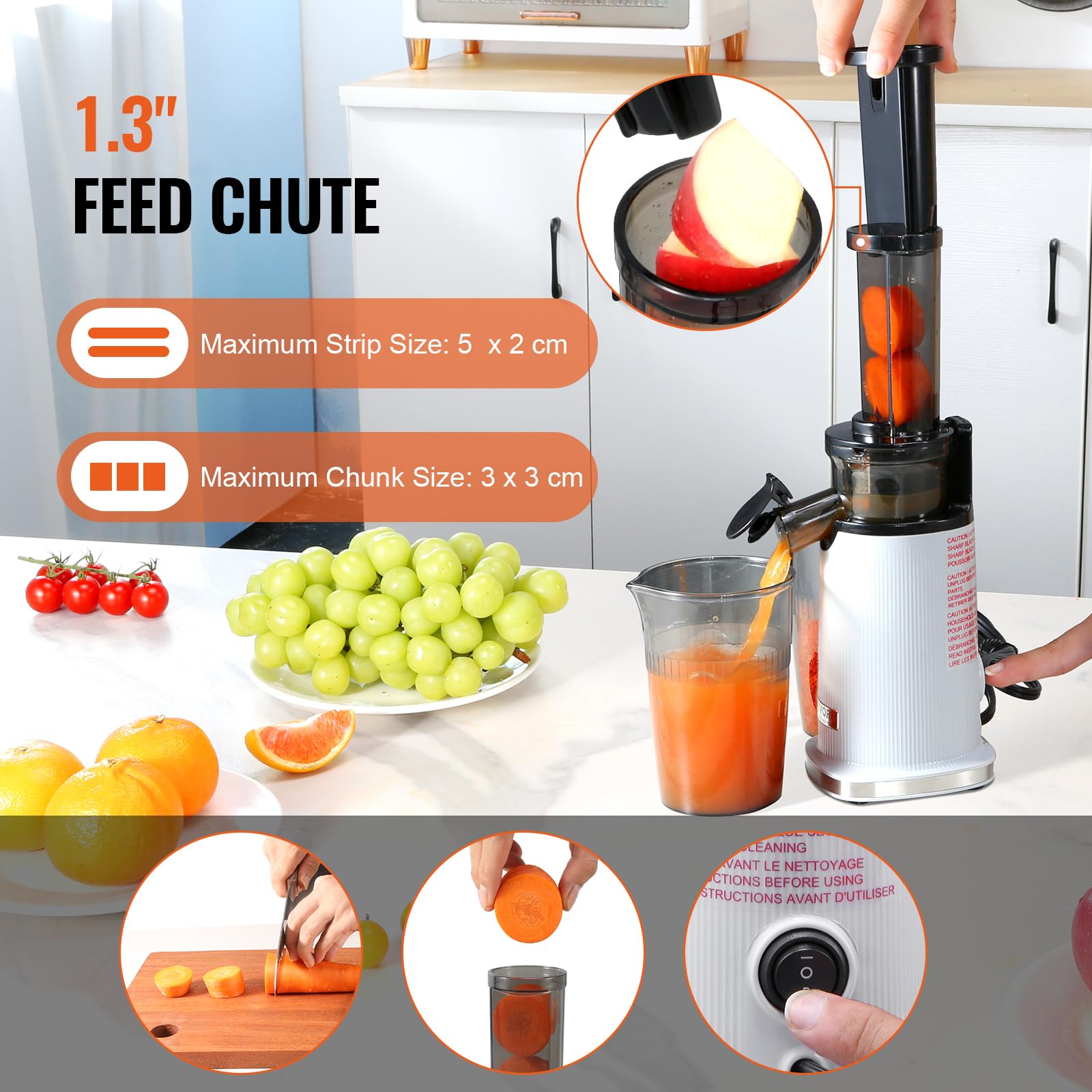 VEVOR Masticating Juicer, Cold Press Juicer Machine, Juice Extractor Maker with High Juice Yield, Easy to Clean with Brush, for High Nutrient Fruits Vegetables (Mini)