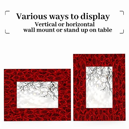 4x6 Picture Frame Red Roses Wood Photo Frames with Acrylic for Wall Mount & Table Top Display Picture Frames for Wall Decor