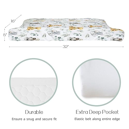 HawSkgFub African Safari Jungle Animals Eucalyptus Leaf Changing Pad Cover Baby Girls Boys, Giraffe Elephant Lion Zebra Diaper Change Table Sheet, Stretchy Safe Snug Fitted Changing Mat 32"/34" x 16"