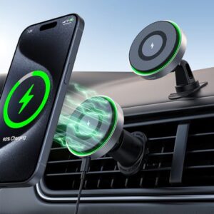 tikeco for magsafe car mount charger, 15w magnetic wireless car charger phone holder mount, air vent dashboard universal car wireless charger mount for iphone 15/14/13/12 series