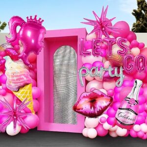 13 PCS Hot Pink Foil Balloon Letter LETS GO Party Decorations Pink Girls Pink Princess Doll Theme Party Kids Baby Shower Wedding Princess Theme Party Decorations Backdrop