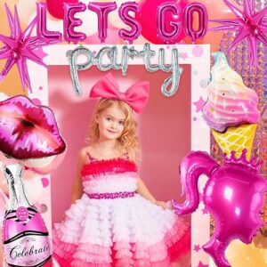 13 PCS Hot Pink Foil Balloon Letter LETS GO Party Decorations Pink Girls Pink Princess Doll Theme Party Kids Baby Shower Wedding Princess Theme Party Decorations Backdrop