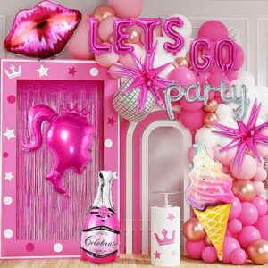 13 PCS Hot Pink Foil Balloon Letter LETS GO Party Decorations Pink Girls Pink Princess Doll Theme Party Kids Baby Shower Wedding Princess Theme Party Decorations Backdrop