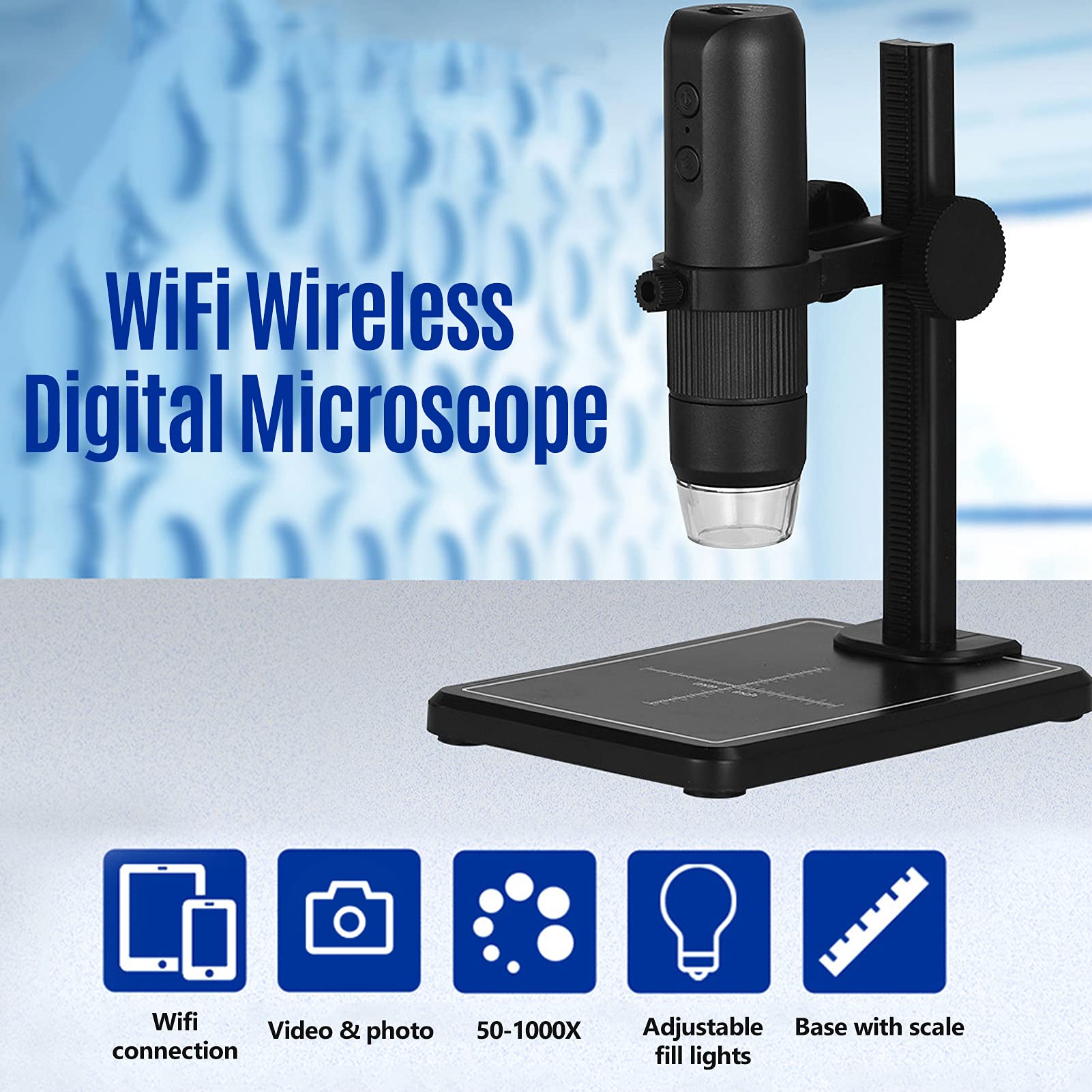 WHYATT WiFi Wireless Digital Microscope Handheld Portable Microscope Camera 50X to 1000X Magnification 8 Adjustable LED Lights Compatible with iOS Android Smartphone Tablet Computer