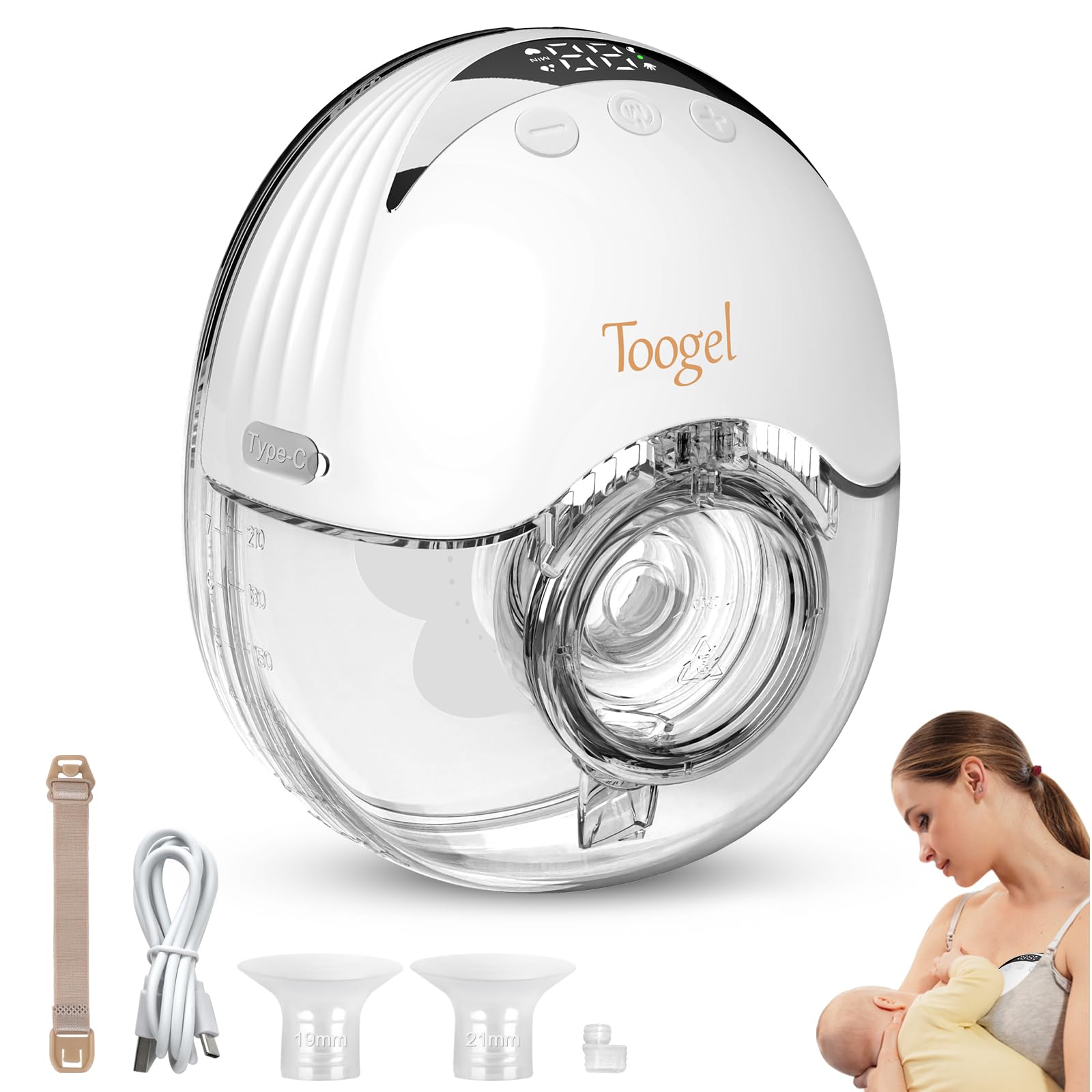 Toogel Wearable Breast Pump Hands Free: Wireless Breast Pump for Breastfeeding with 4 Modes & 12 Levels, Low Noise, Portable Electric Breast Pump with 19mm/21mm/24mm Flange, 210ml Capacity