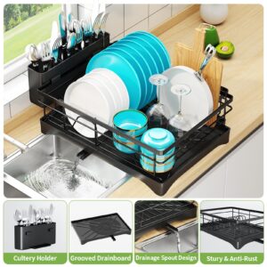 coobest Dish Drying Rack, Dish Racks for Kitchen Counter with Utensil Holder, Dish Drainers for Kitchen Counter with Drainboard, Kitchen Organizers & Storage Gadgets, House Warming Gifts for New Home