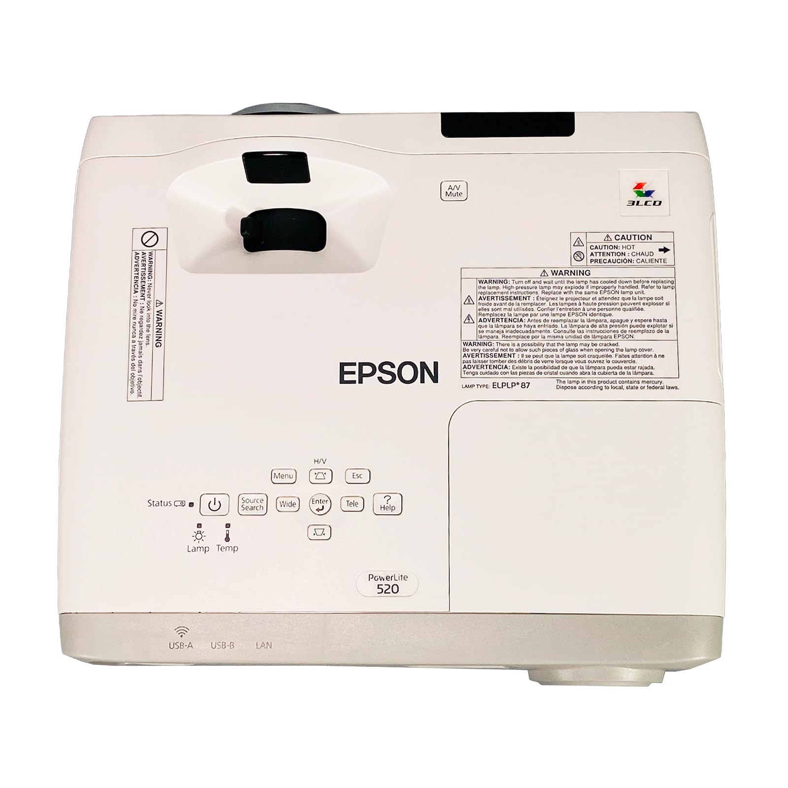 Epson PowerLite 520 3LCD Projector Short-Throw 2700 ANSI H674A HDMI, Bundle: Remote Control, Power Cable, HDMI Cable