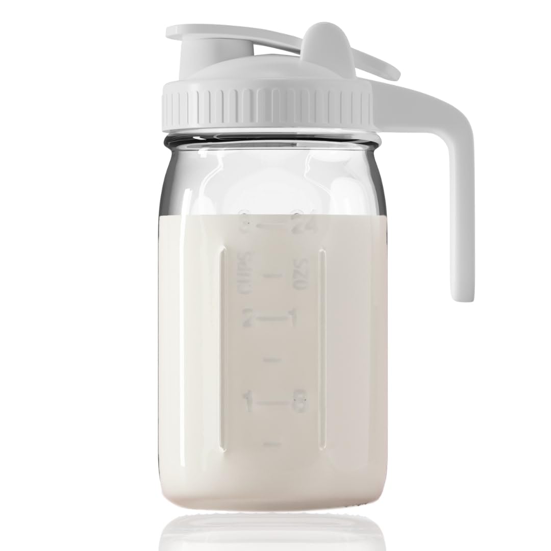 Ford & Row- Breast Milk Pitcher White 32 oz- Formula Pitcher For Breastmilk Storage Container For Fridge- Breastmilk Pitcher- Mason Jar Pour Spout Lid- Formula Mixing Pitcher- Mason Jar Pitcher