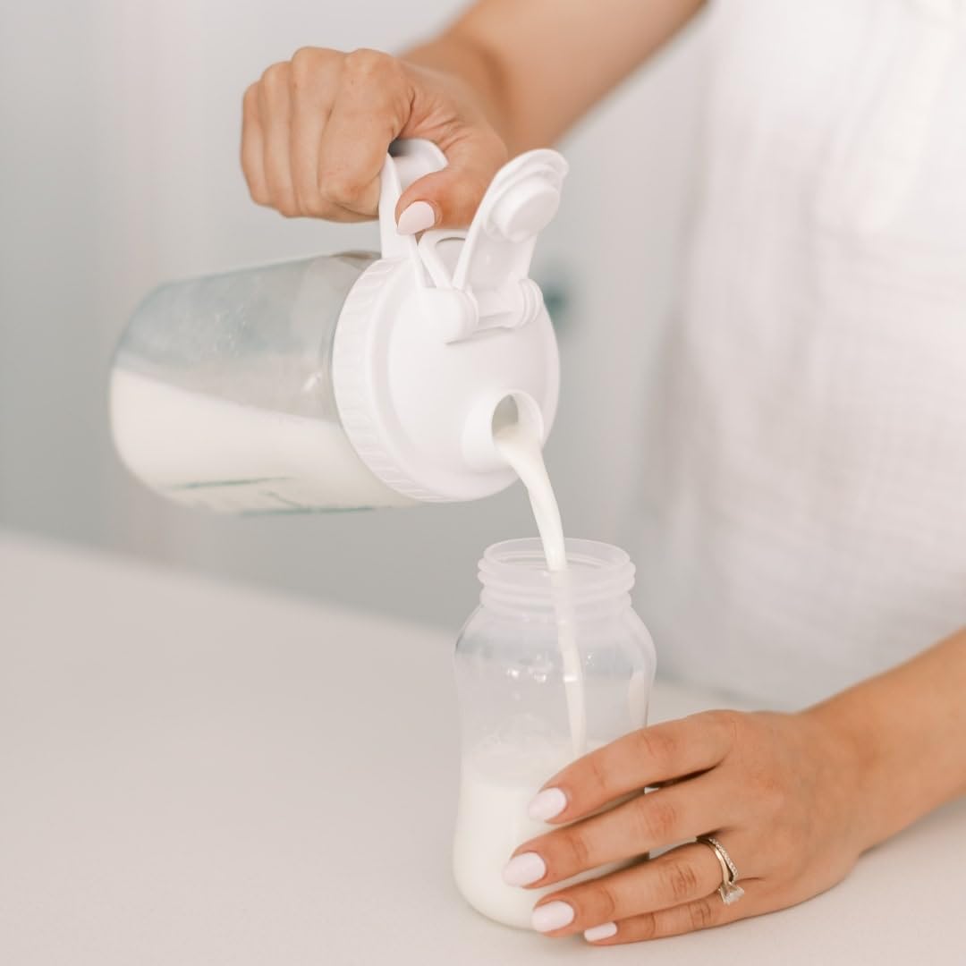 Ford & Row- Breast Milk Pitcher White 32 oz- Formula Pitcher For Breastmilk Storage Container For Fridge- Breastmilk Pitcher- Mason Jar Pour Spout Lid- Formula Mixing Pitcher- Mason Jar Pitcher