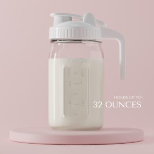 Ford & Row- Breast Milk Pitcher White 32 oz- Formula Pitcher For Breastmilk Storage Container For Fridge- Breastmilk Pitcher- Mason Jar Pour Spout Lid- Formula Mixing Pitcher- Mason Jar Pitcher