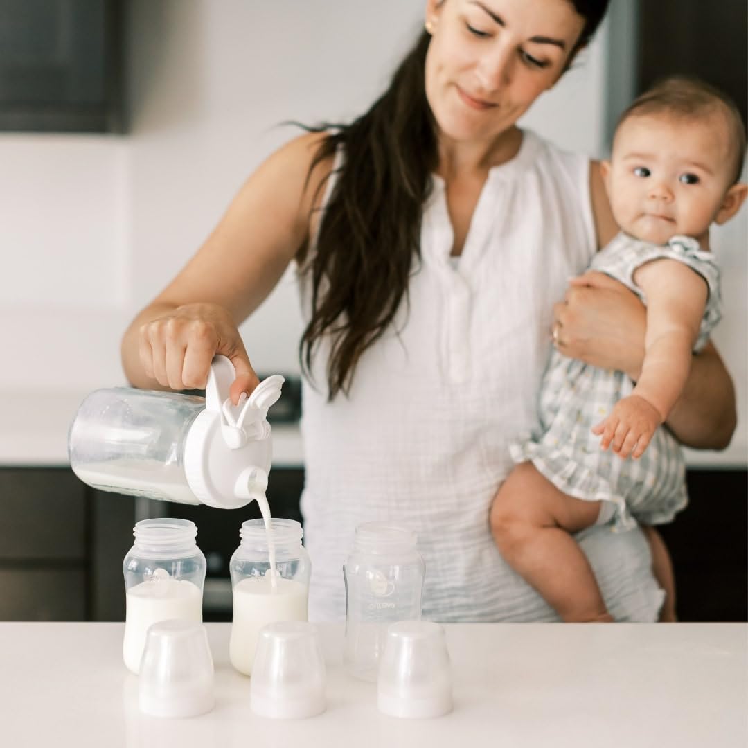 Ford & Row- Breast Milk Pitcher White 32 oz- Formula Pitcher For Breastmilk Storage Container For Fridge- Breastmilk Pitcher- Mason Jar Pour Spout Lid- Formula Mixing Pitcher- Mason Jar Pitcher