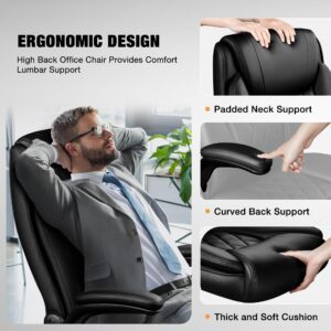 Furmax Faux Leather Ergonomic Office Chair High Back Executive Desk Chair Flip Up Arms Padded Comfortable Managerial Chair with Lumbar Support Swivel Computer Gaming Chair (Black)